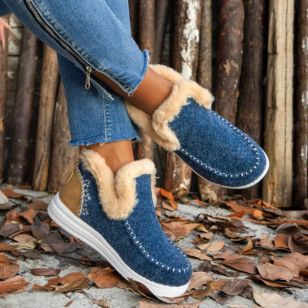 Fleece Soft Ankle Boots, Cozy Furry Slip-On Winter Shoes – Beelovy